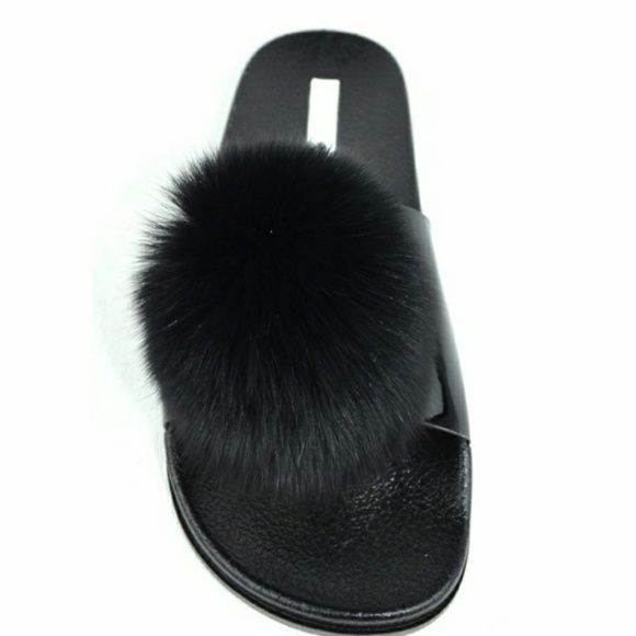 Chase + Chloe | Shoes | New Womens Black Color Pompom Slides | Poshmark